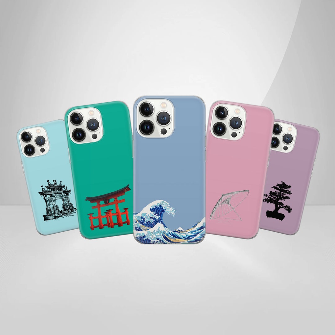 Japanese Wave Phone Case Solid Retro Cute Cover for iPhone 15 Pro Max ...
