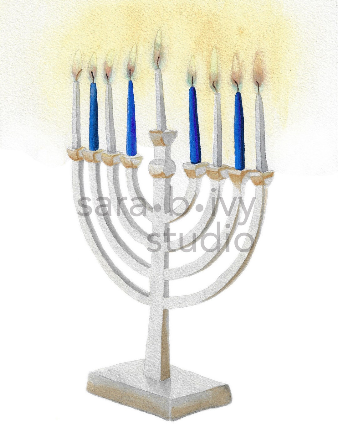 Zose Hanukkah Menorah Original Watercolor Painting, Hanukkah Artwork ...