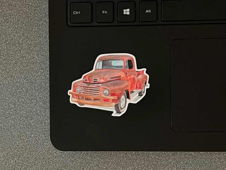 Rusted Truck Watercolor Sticker, Red Antique Ford Pickup Vinyl Decal ...