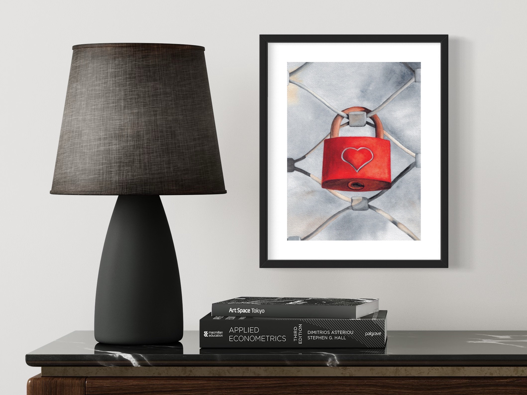 Heart-engraved Padlock Watercolor Painting, 9x12 Realistic Red Lock ...