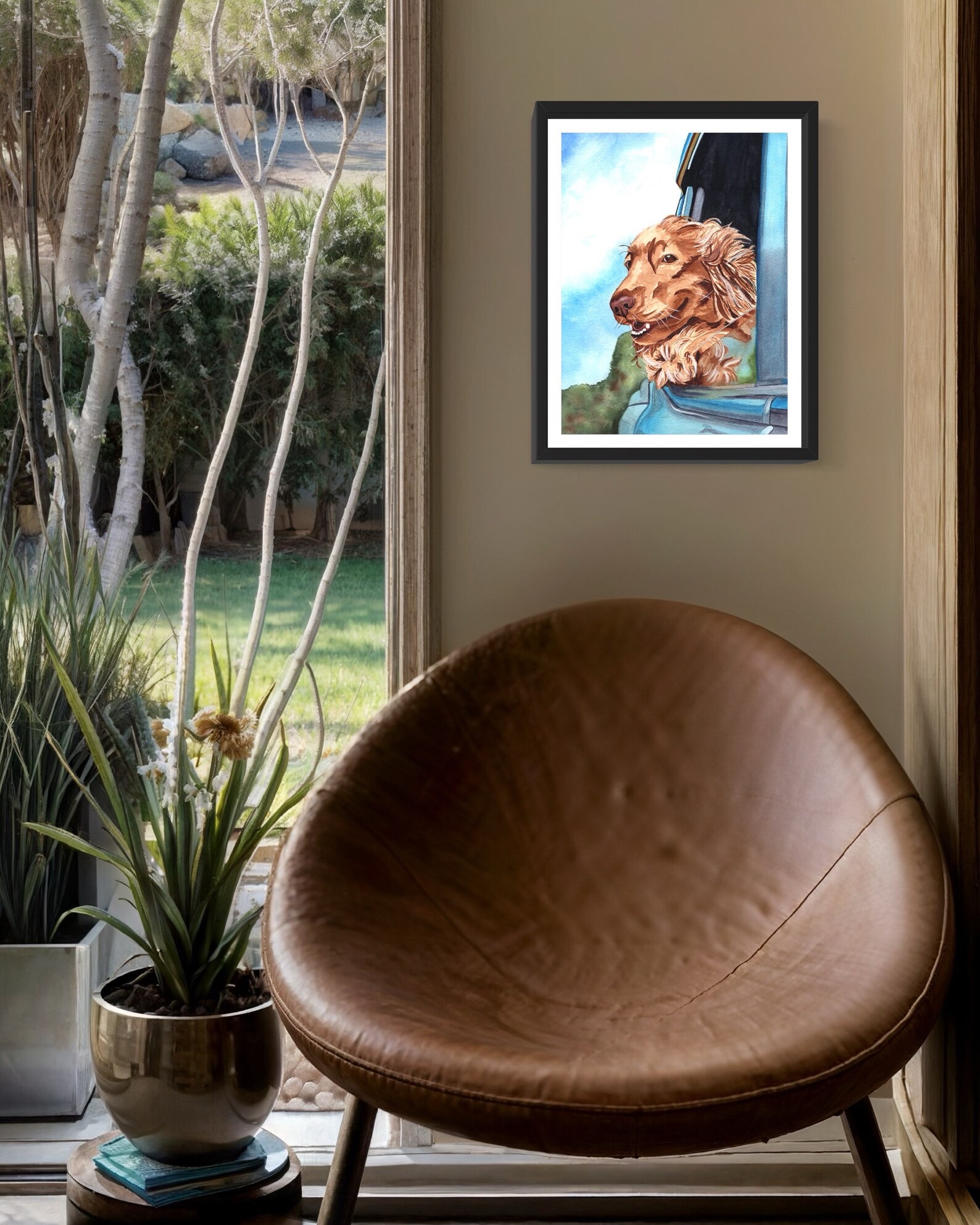 Cruzin' Realistic Dog Watercolor Painting, 9x12 Unframed Car Riding ...