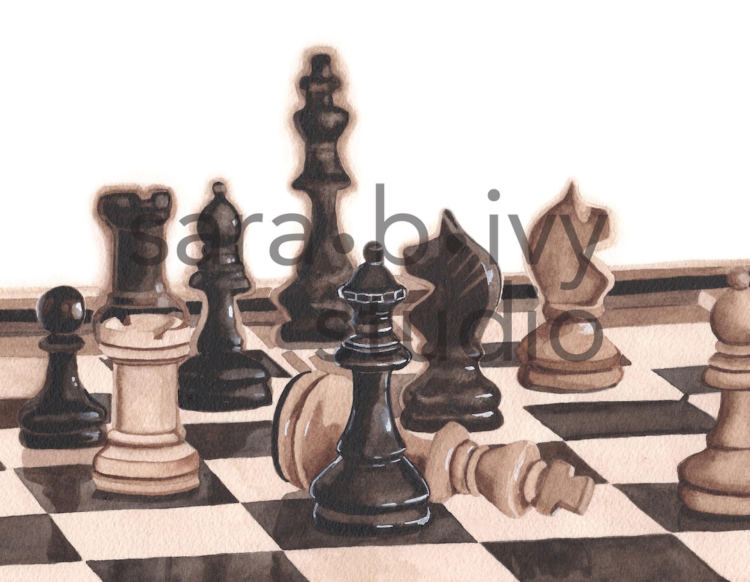 Checkmate Chess Board Original Watercolor Painting, 12x9 Realistic ...