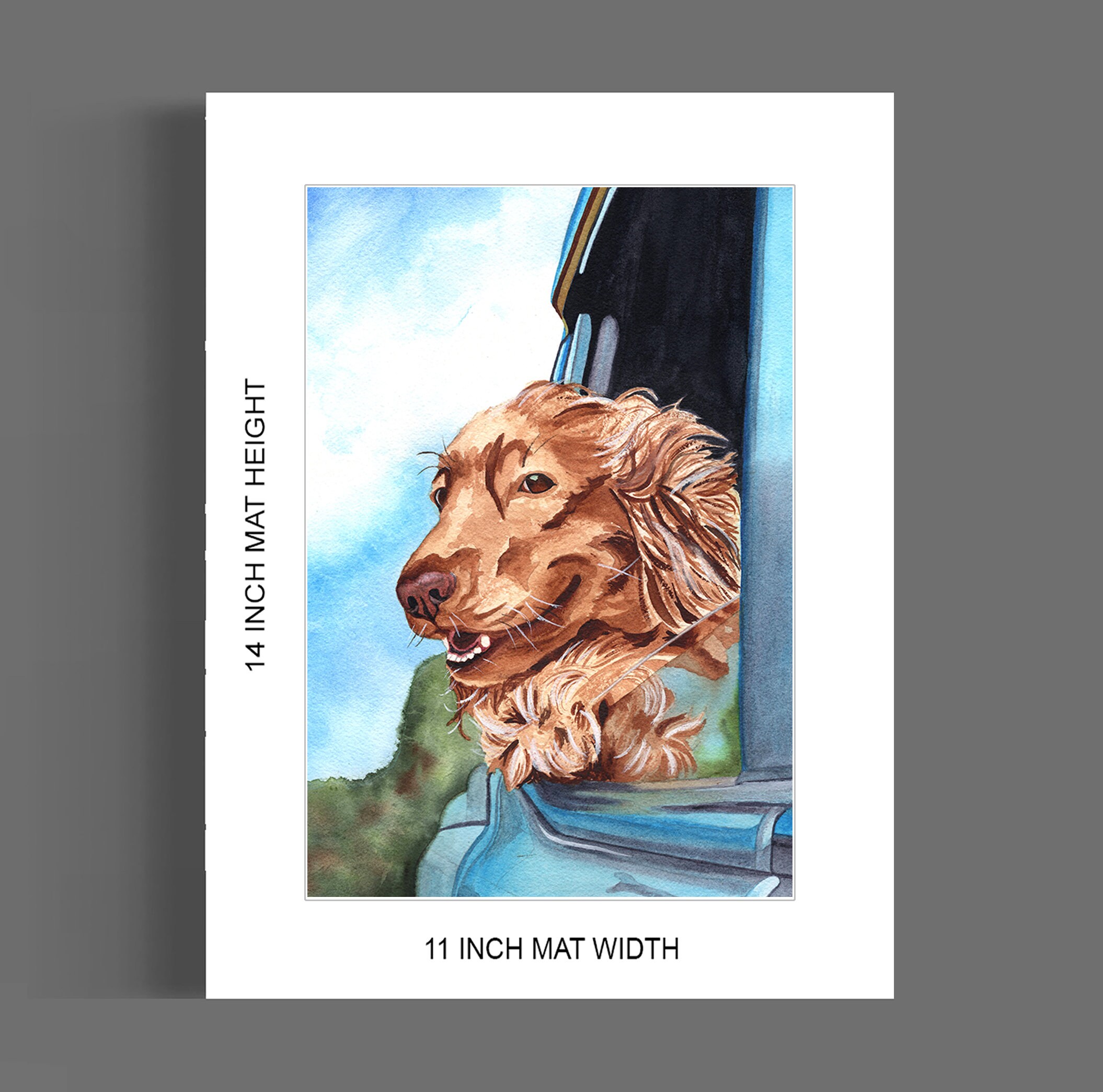 Cruzin' Realistic Dog Watercolor Painting, 9x12 Unframed Car Riding ...