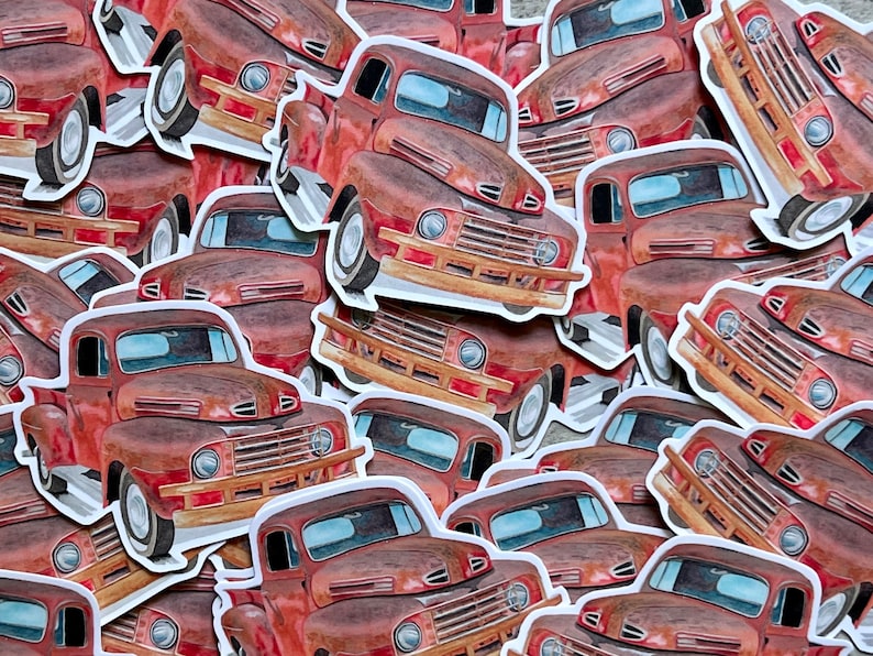 Rusted Truck Watercolor Sticker, Red Antique Ford Pickup Vinyl Decal ...