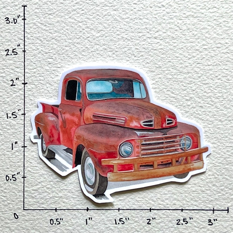Rusted Truck Watercolor Sticker, Red Antique Ford Pickup Vinyl Decal ...