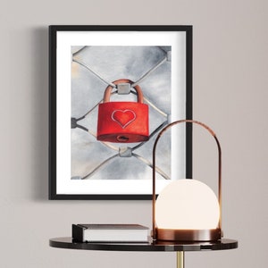 Heart-engraved Padlock Watercolor Painting, 9x12 Realistic Red Lock ...