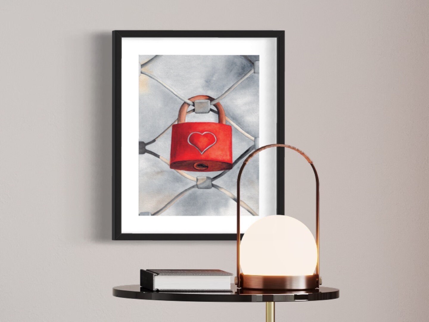 Heart-engraved Padlock Watercolor Painting, 9x12 Realistic Red Lock ...