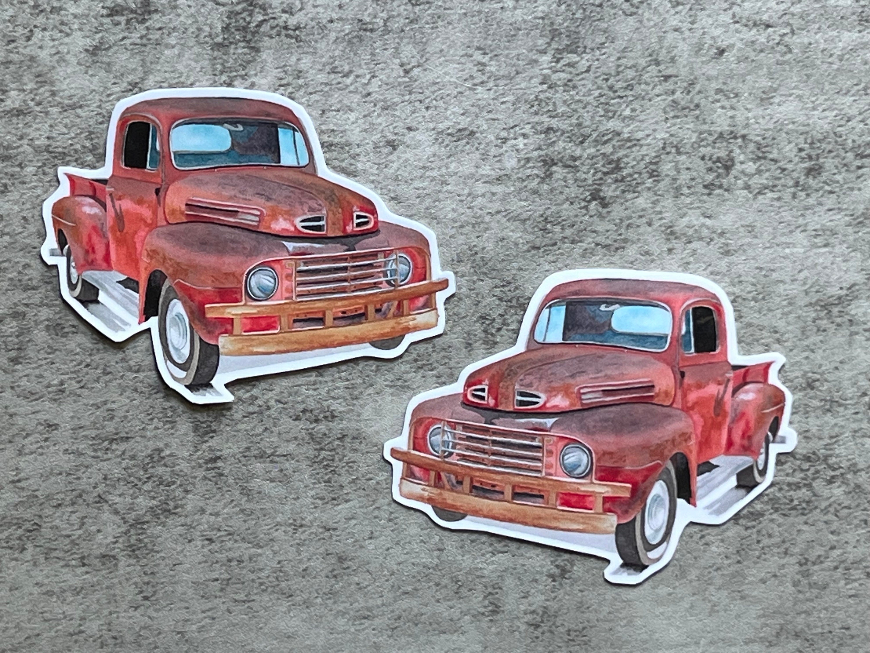 Rusted Truck Watercolor Sticker, Red Antique Ford Pickup Vinyl Decal ...