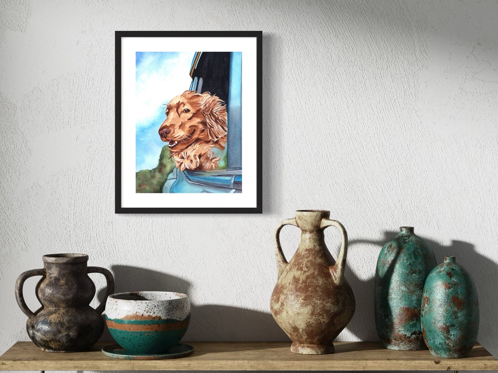 Cruzin' Realistic Dog Watercolor Painting, 9x12 Unframed Car Riding ...