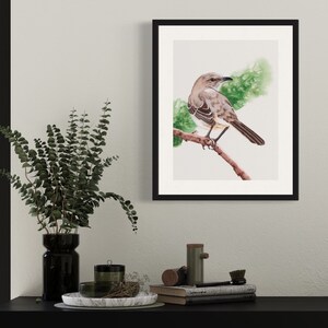 Mockingbird Realistic Watercolor Painting, 9x12 Unframed Songbird ...