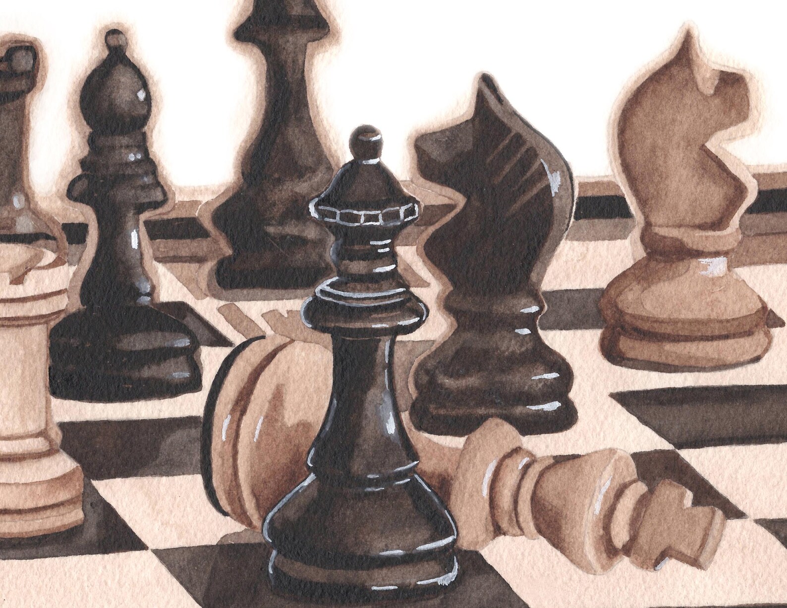 Checkmate Chess Board Original Watercolor Painting, 12x9 Realistic ...