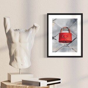 Heart-engraved Padlock Watercolor Painting, 9x12 Realistic Red Lock ...