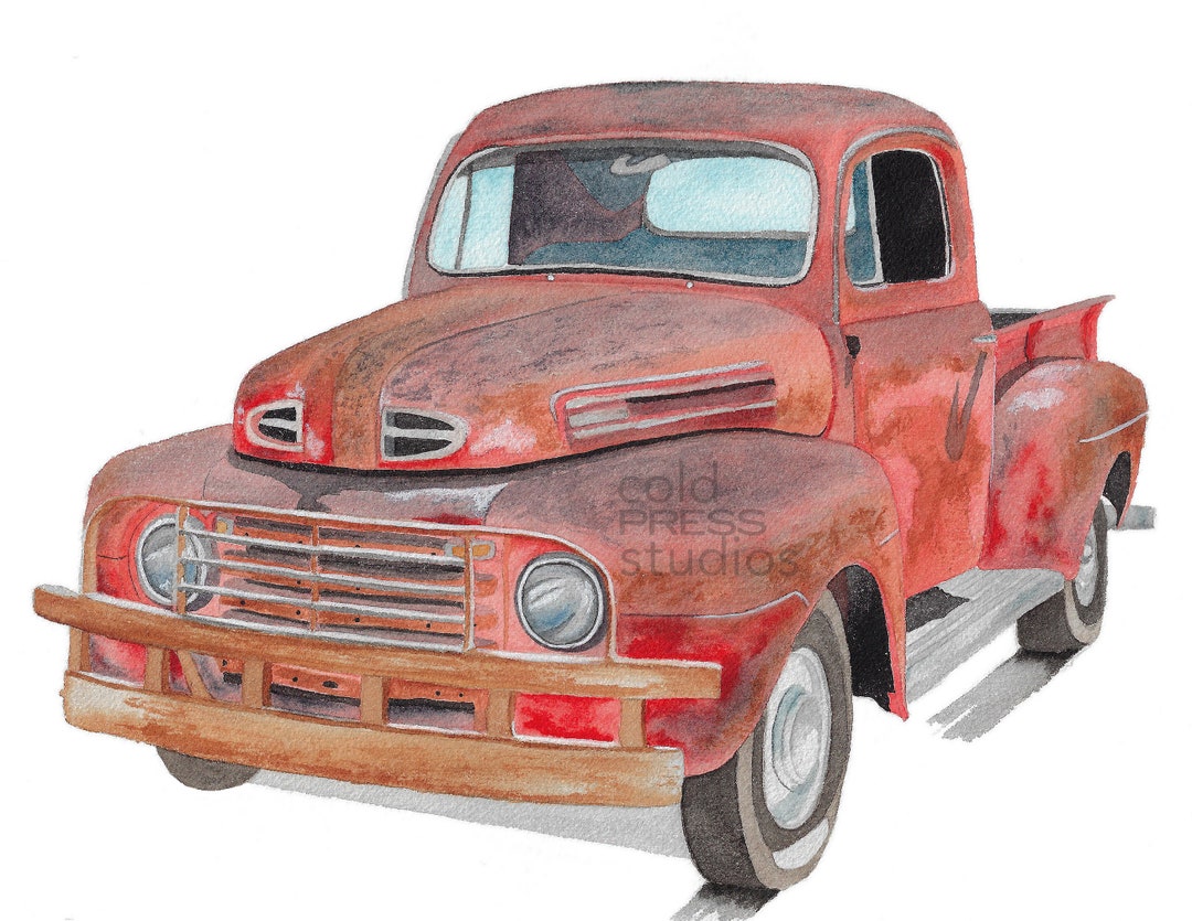 Rusted Truck Watercolor Sticker Red Antique Ford Pickup Vinyl - Etsy
