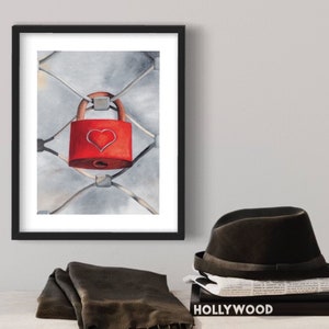Heart-engraved Padlock Watercolor Painting, 9x12 Realistic Red Lock ...