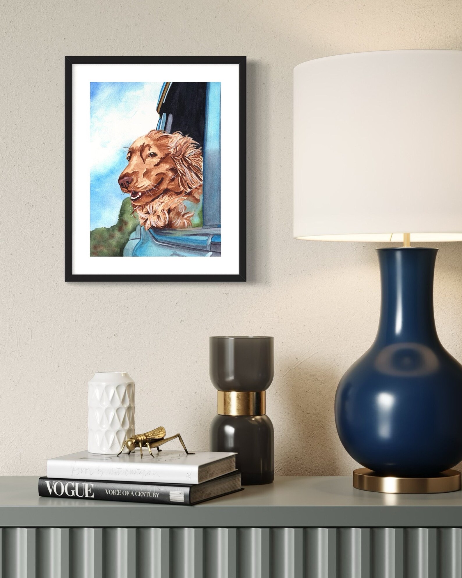 Cruzin' Realistic Dog Watercolor Painting, 9x12 Unframed Car Riding ...