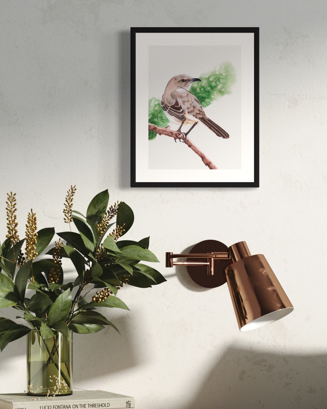 Mockingbird Realistic Watercolor Painting, 9x12 Unframed Songbird ...