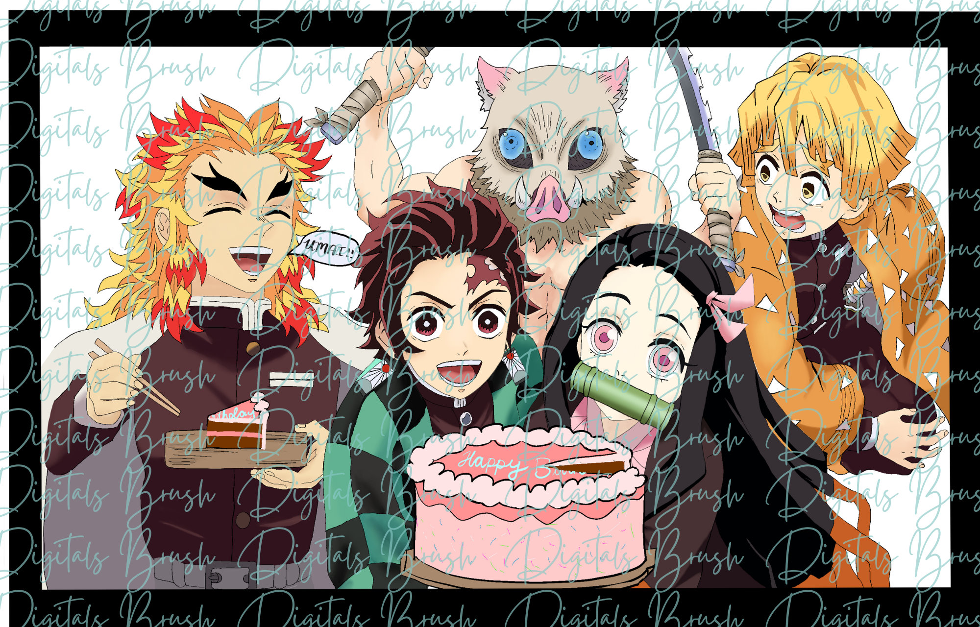 Anime Birthday Card Digital Print | Handmade Prints | Demon Digital ...