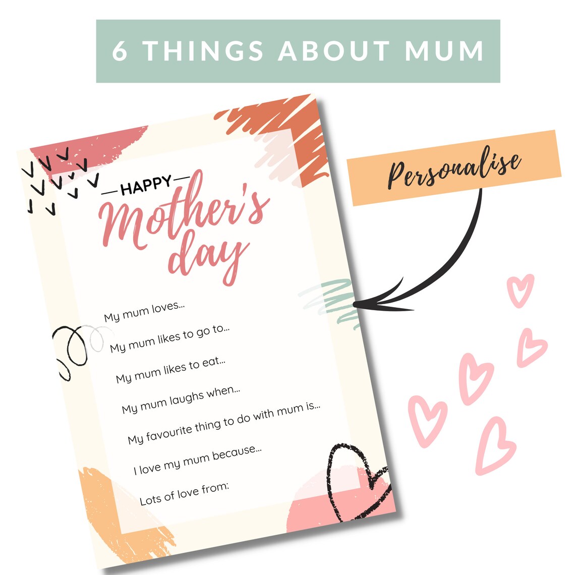 6 Things About Mum Printable, Mother's Day Printable, Personalised ...
