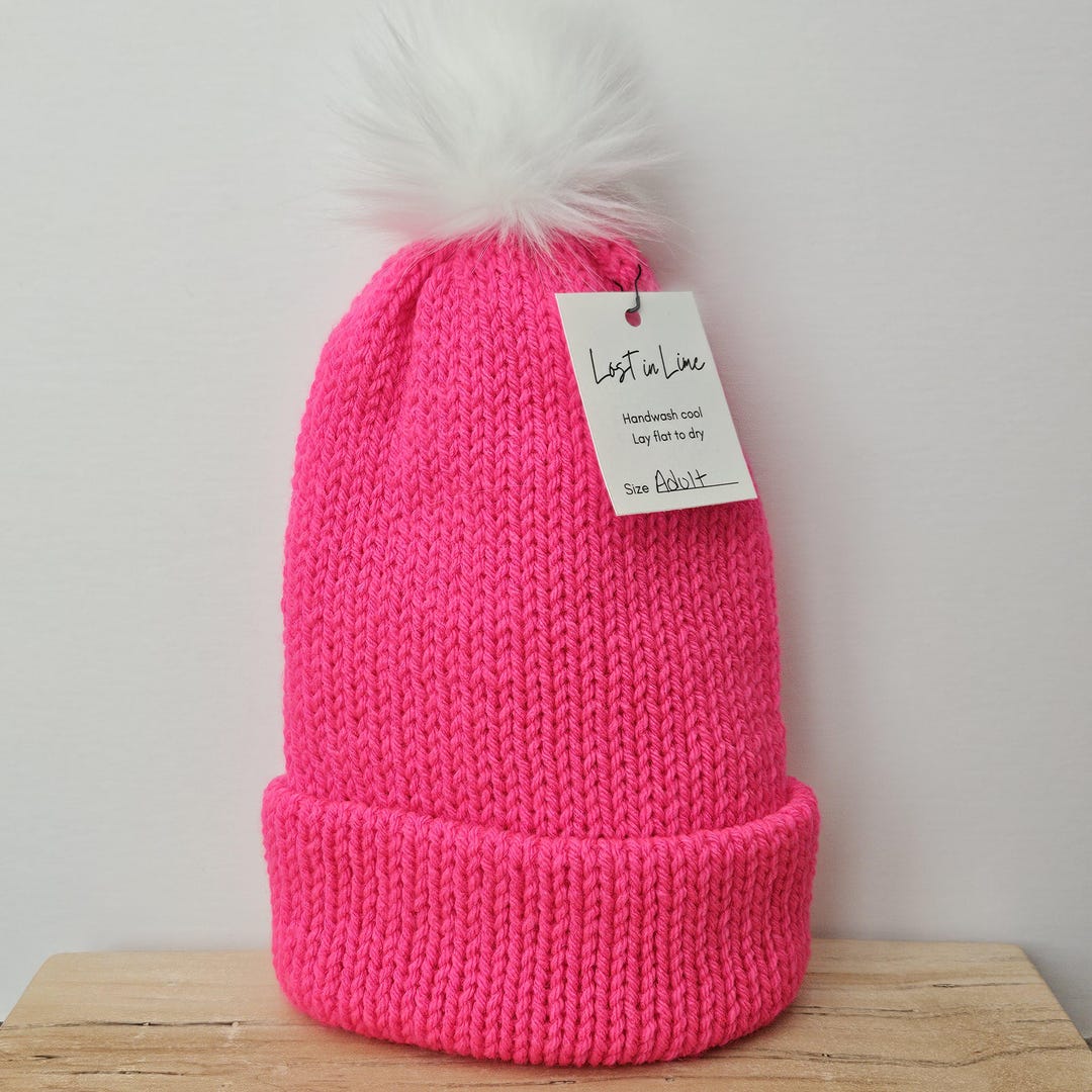 Adult Womens Bright Pink Hat Adult Hot Pink Winter Hat Teenager Neon ...