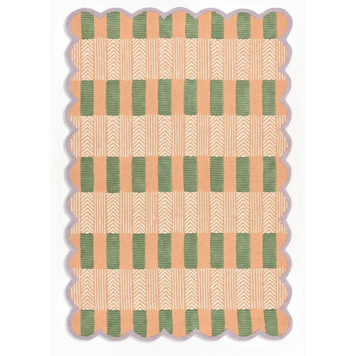 Hand Tufted Matilda Goad Plaid Rug Scalloped Designer Large Area Rug ...