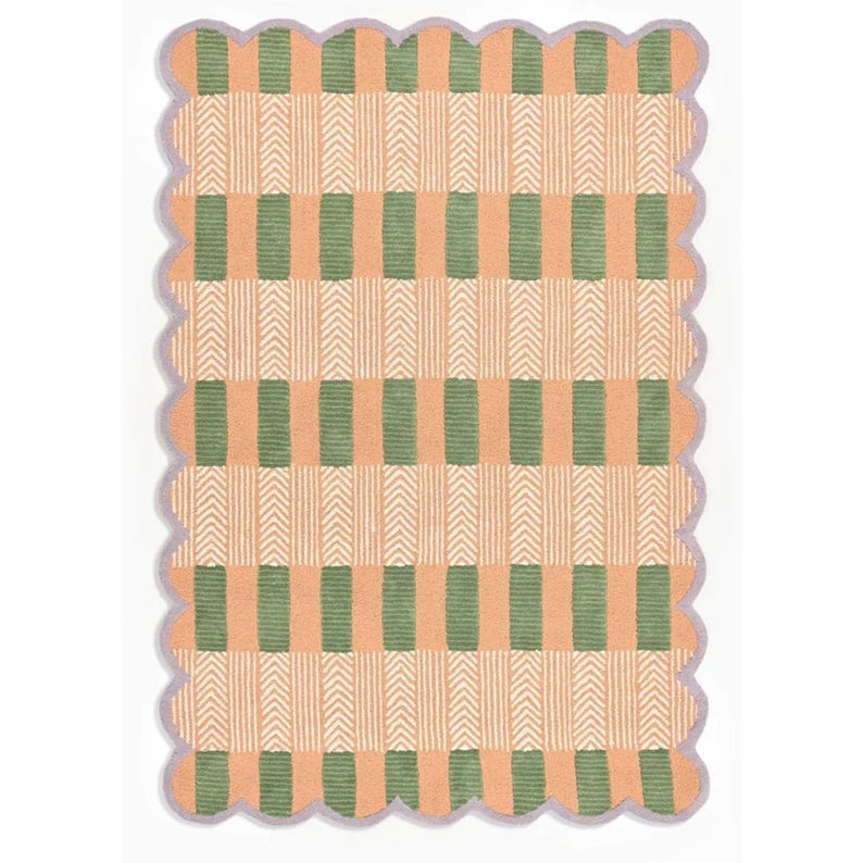 Hand Tufted Matilda Goad Plaid Rug Scalloped Designer Large Area Rug ...