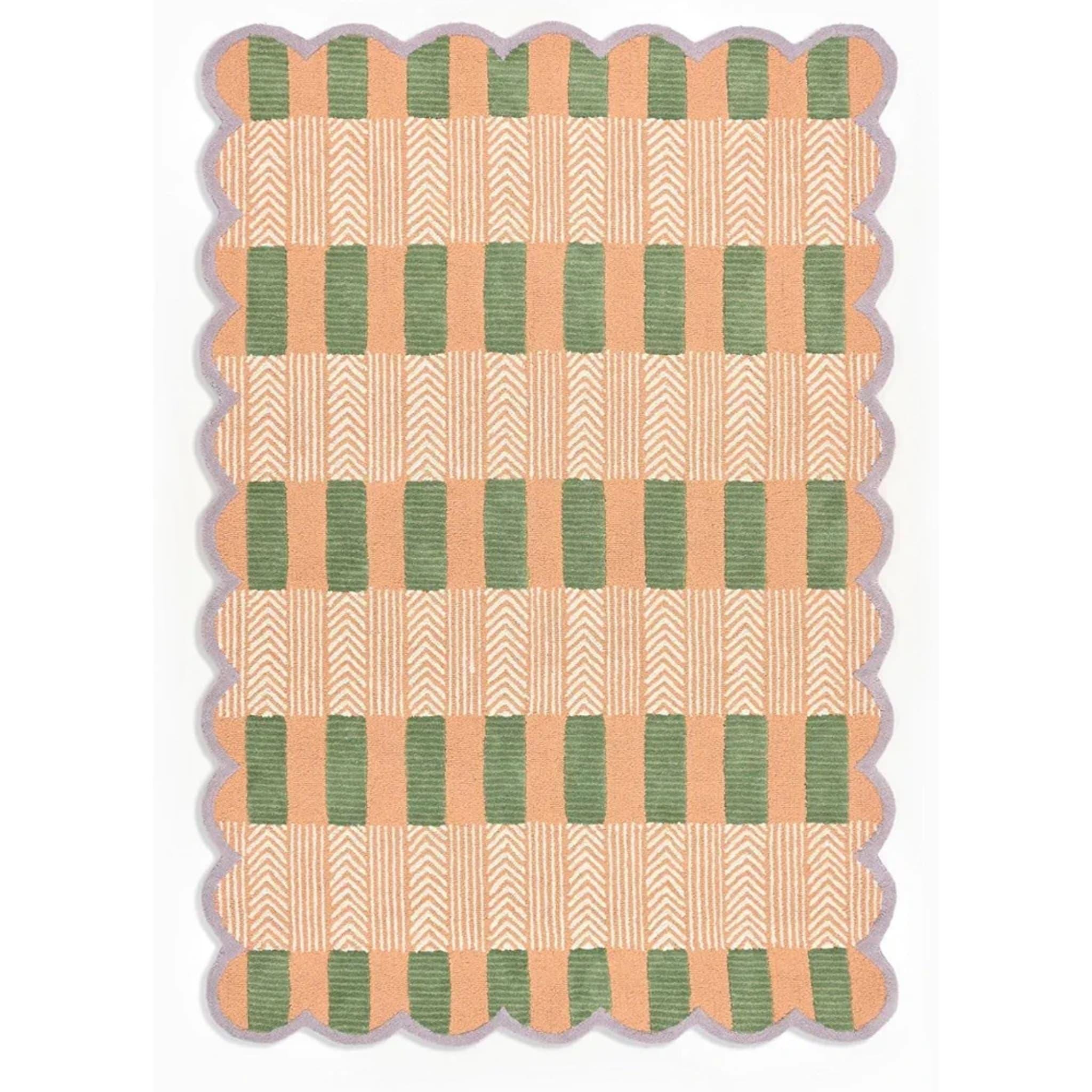 Hand Tufted Matilda Goad Plaid Rug Scalloped Designer Large Area Rug ...