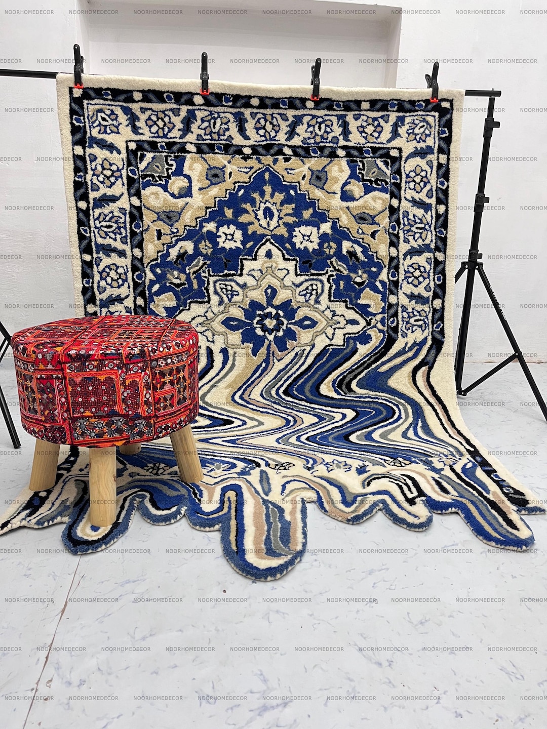 Melting Blue Psychedelic Persian Hand Tufted Rug Wool Rug Handmade Area ...