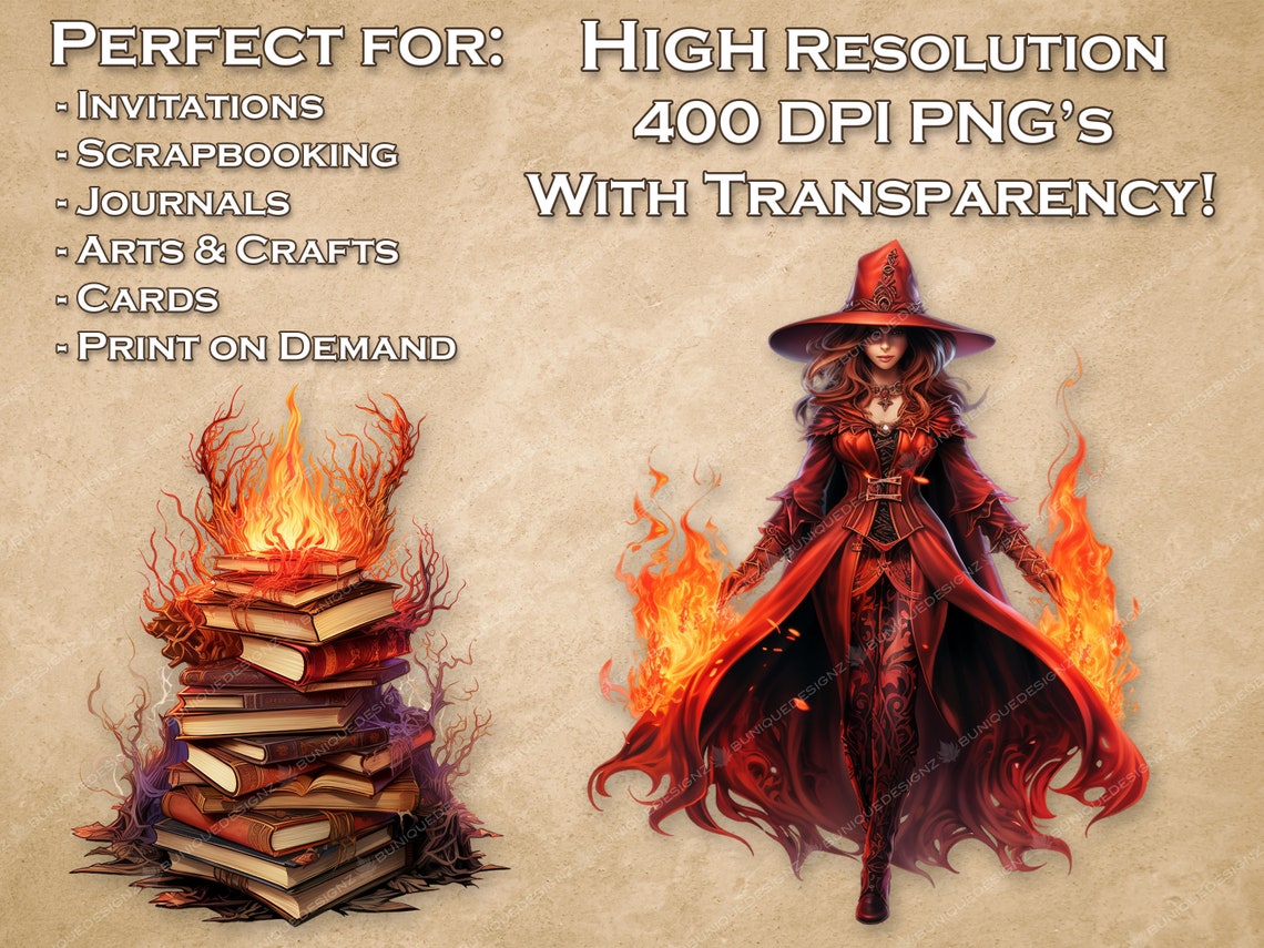 Fire Witch Clipart Set, Red Witch Clipart, Commercial Use Clip Art, 22 ...
