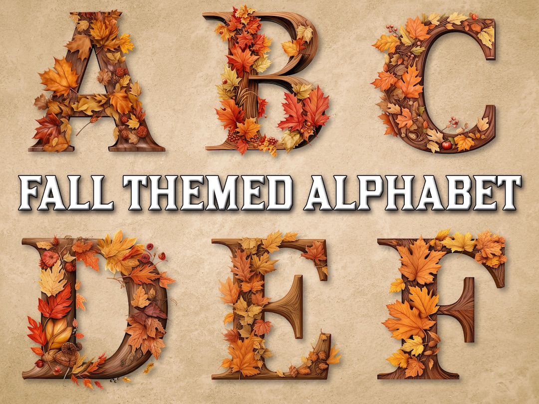 Fall Autumn Alphabet Clipart Bundle, Autumn Leaves Typography, Full ...