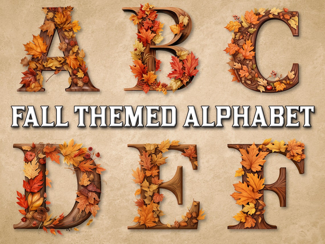 Fall Autumn Alphabet Clipart Bundle, Autumn Leaves Typography, Full ...