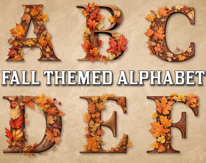 Fall Autumn Alphabet Clipart Bundle, Autumn Leaves Typography, Full ...