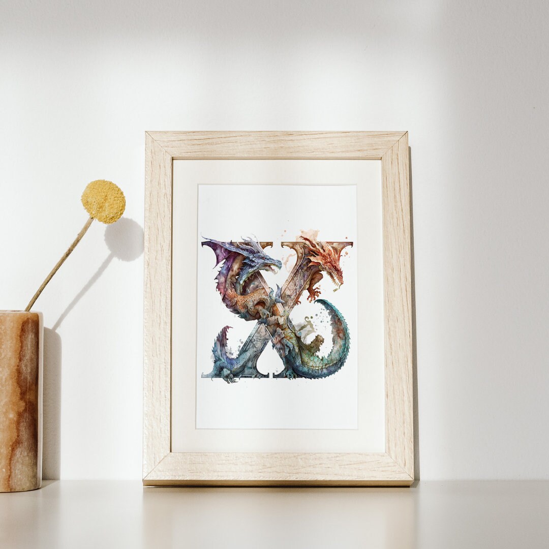 Dragon Themed Alphabet Clipart, Watercolor, Digital Print, Stickers ...