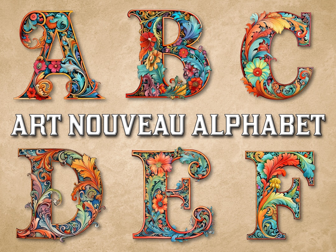 Art Nouveau Alphabet Clipart Bundle, Illuminated Initials, Full English ...