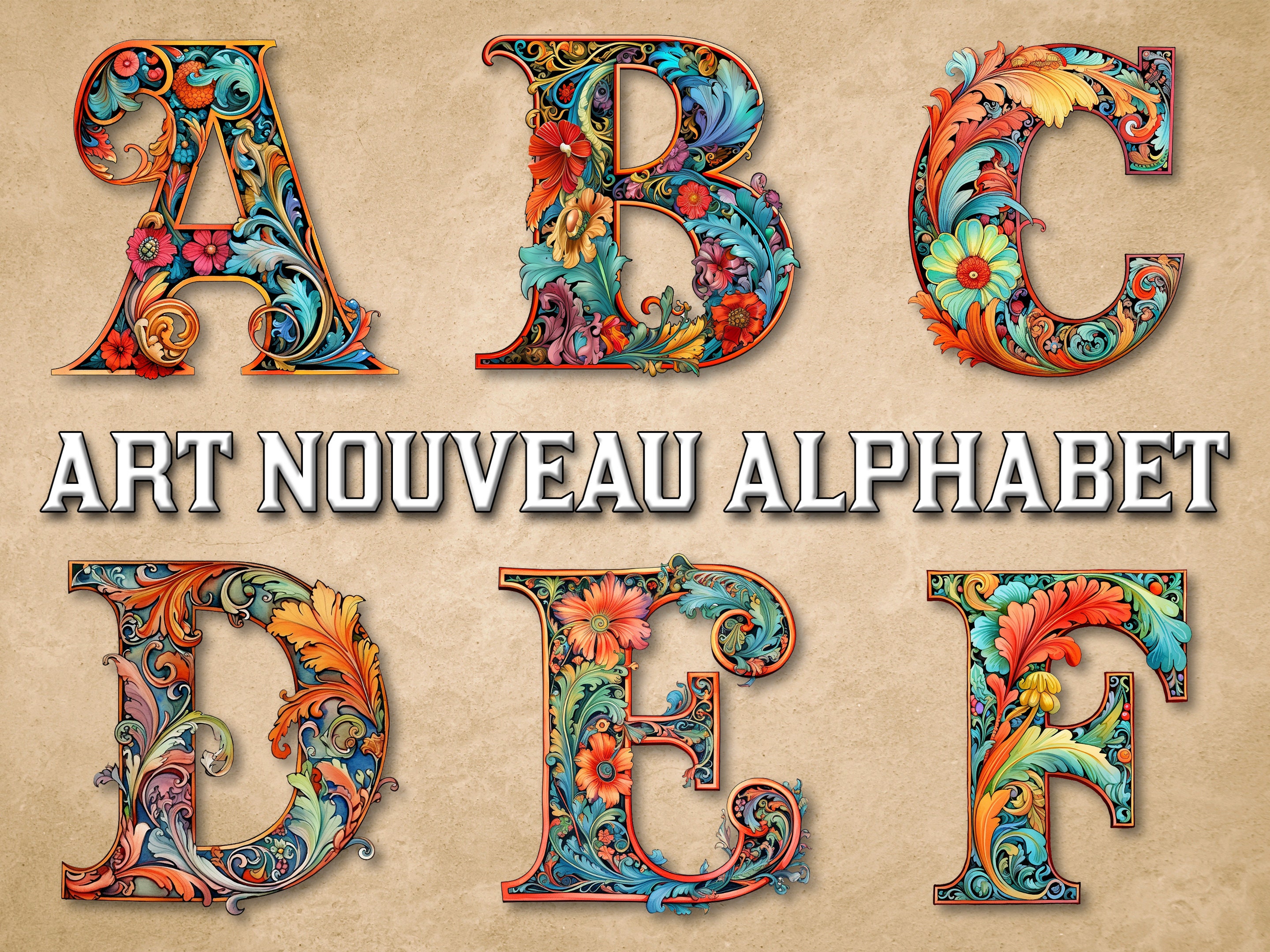 Art Nouveau Letters 1. 199 Art Nouveau | Stencil Library