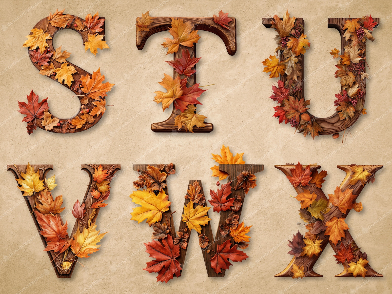 Fall Autumn Alphabet Clipart Bundle, Autumn Leaves Typography, Full ...