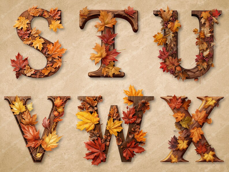 Fall Autumn Alphabet Clipart Bundle, Autumn Leaves Typography, Full ...