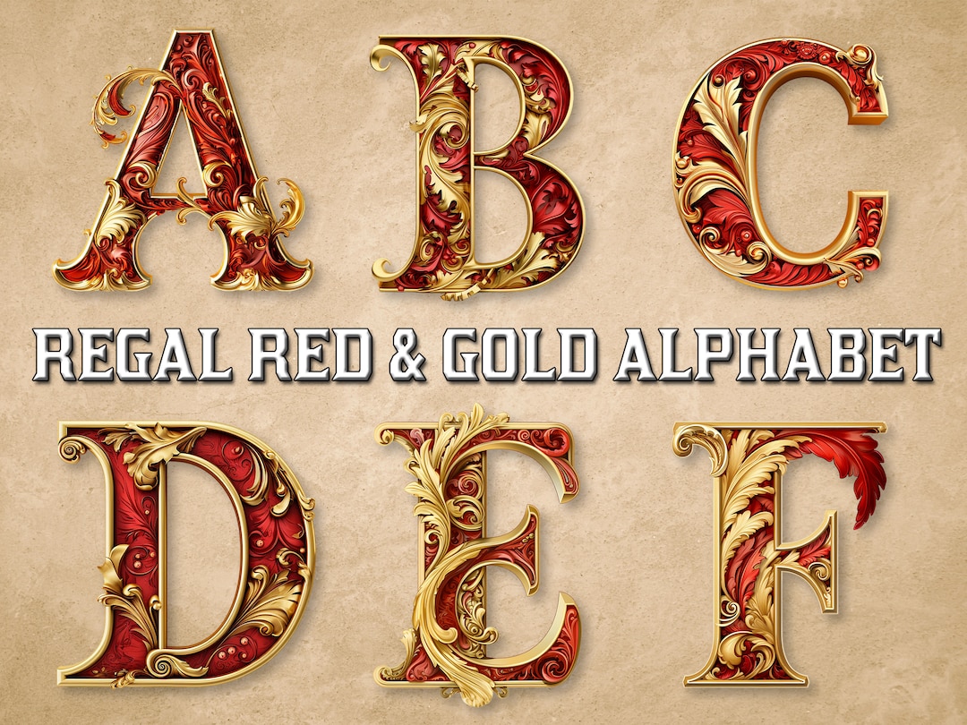 Regal Red & Gold Alphabet Clipart Bundle, Art Nouvea Letters ...
