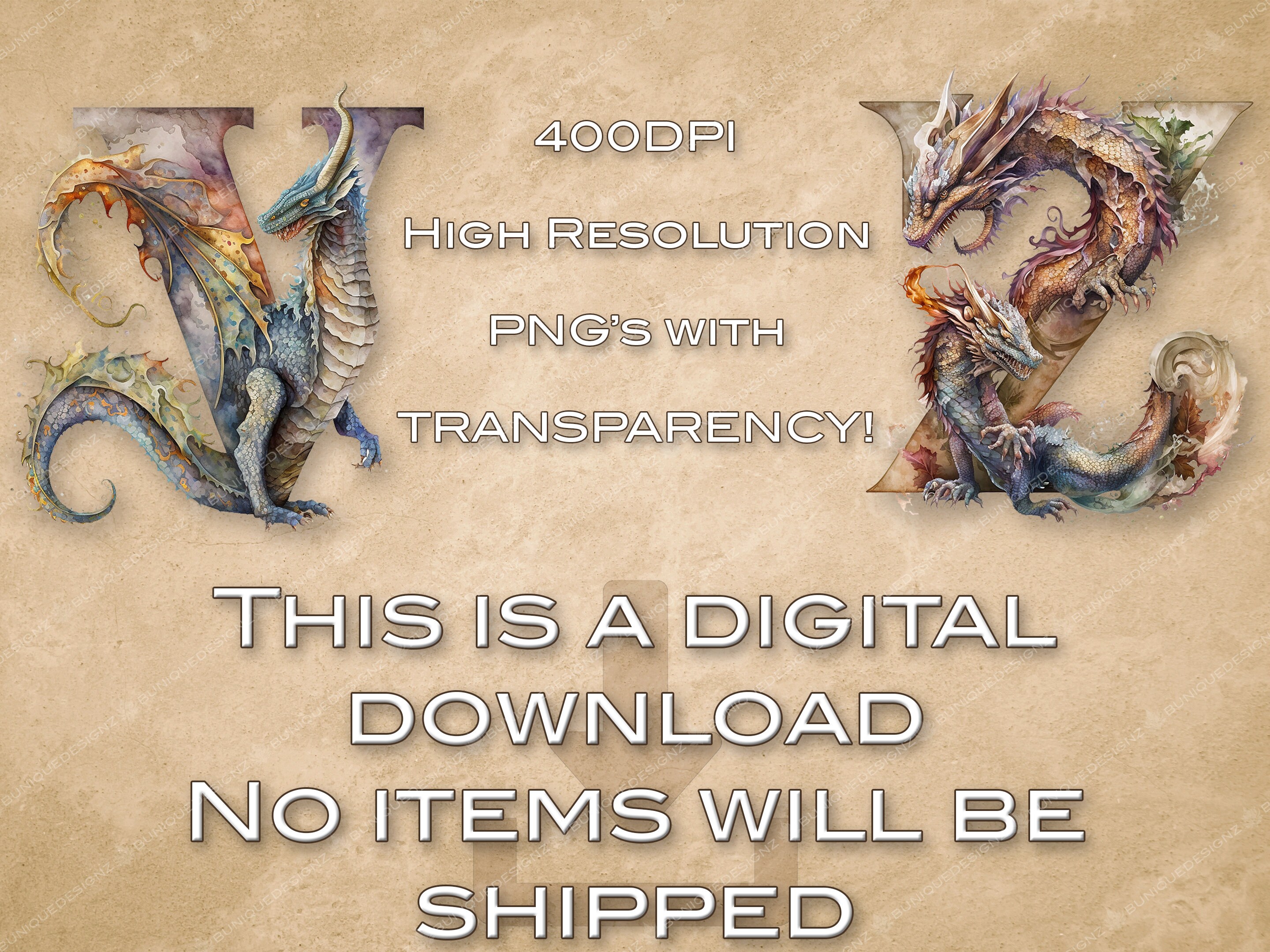 Dragon Themed Alphabet Clipart Watercolor Digital Print - Etsy