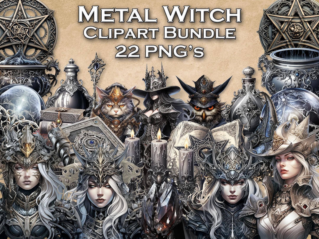 Metal Witch Clipart Bundle, Silver Witch, Commercial Use Pngs, Fantasy ...