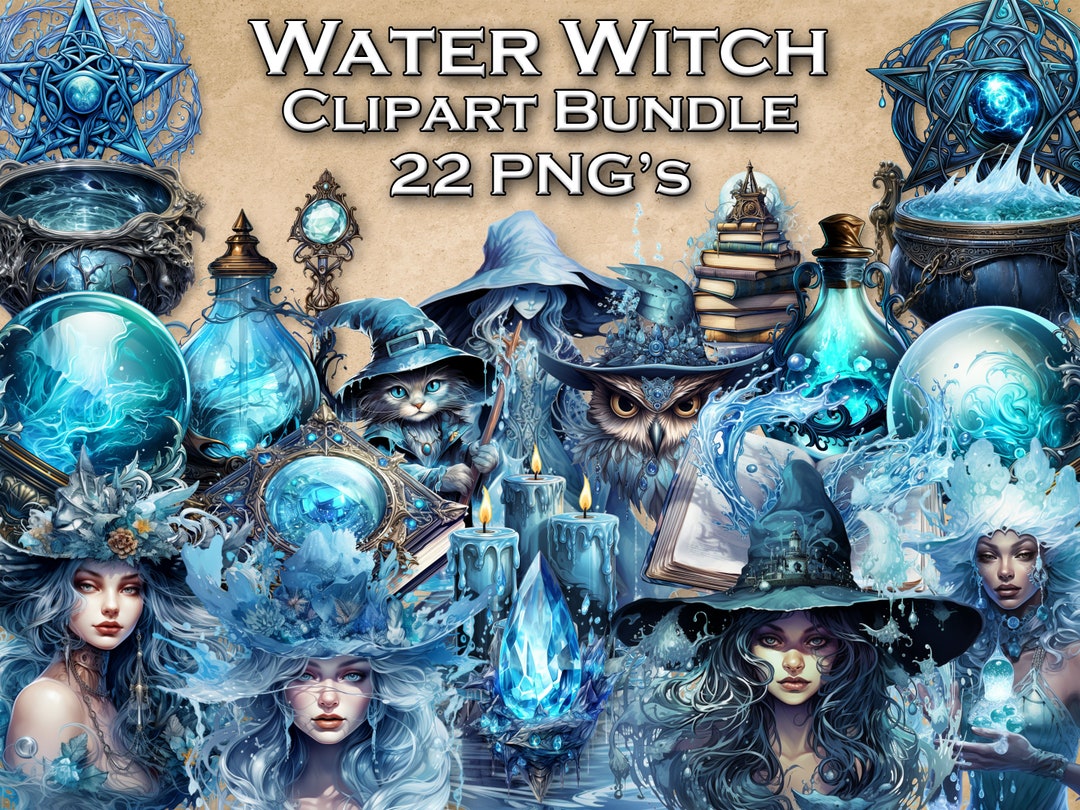 Water Witch Clipart Bundle, Magic Commercial Use Clip Art, 22 PNG Water ...