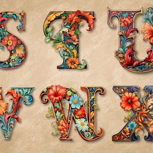 Art Nouveau Alphabet Clipart Bundle, Illuminated Initials, Full English ...