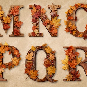 Fall Autumn Alphabet Clipart Bundle, Autumn Leaves Typography, Full ...