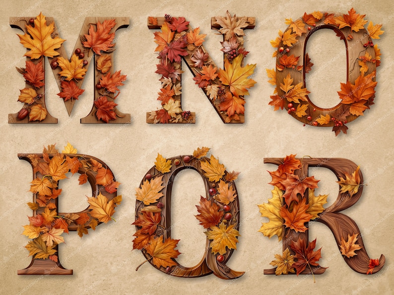 Fall Autumn Alphabet Clipart Bundle, Autumn Leaves Typography, Full ...