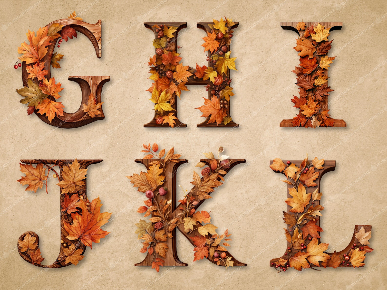 Fall Autumn Alphabet Clipart Bundle, Autumn Leaves Typography, Full ...