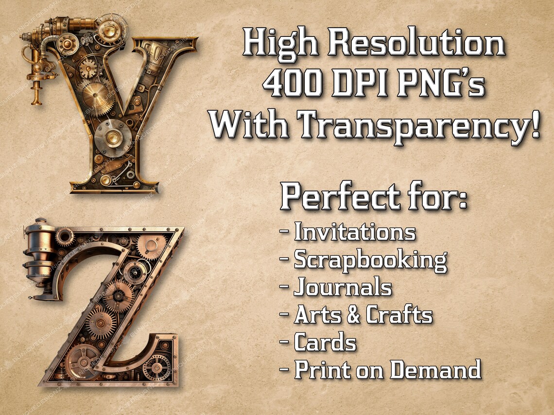 Steampunk Themed Alphabet Clipart Digital Print Scrapbook - Etsy