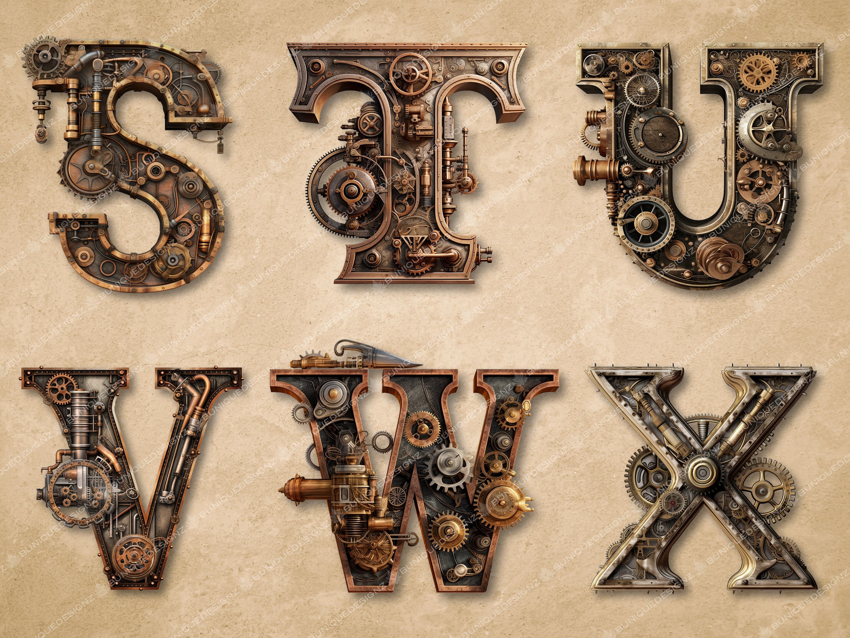 Steampunk Themed Alphabet Clipart Digital Print Scrapbook - Etsy