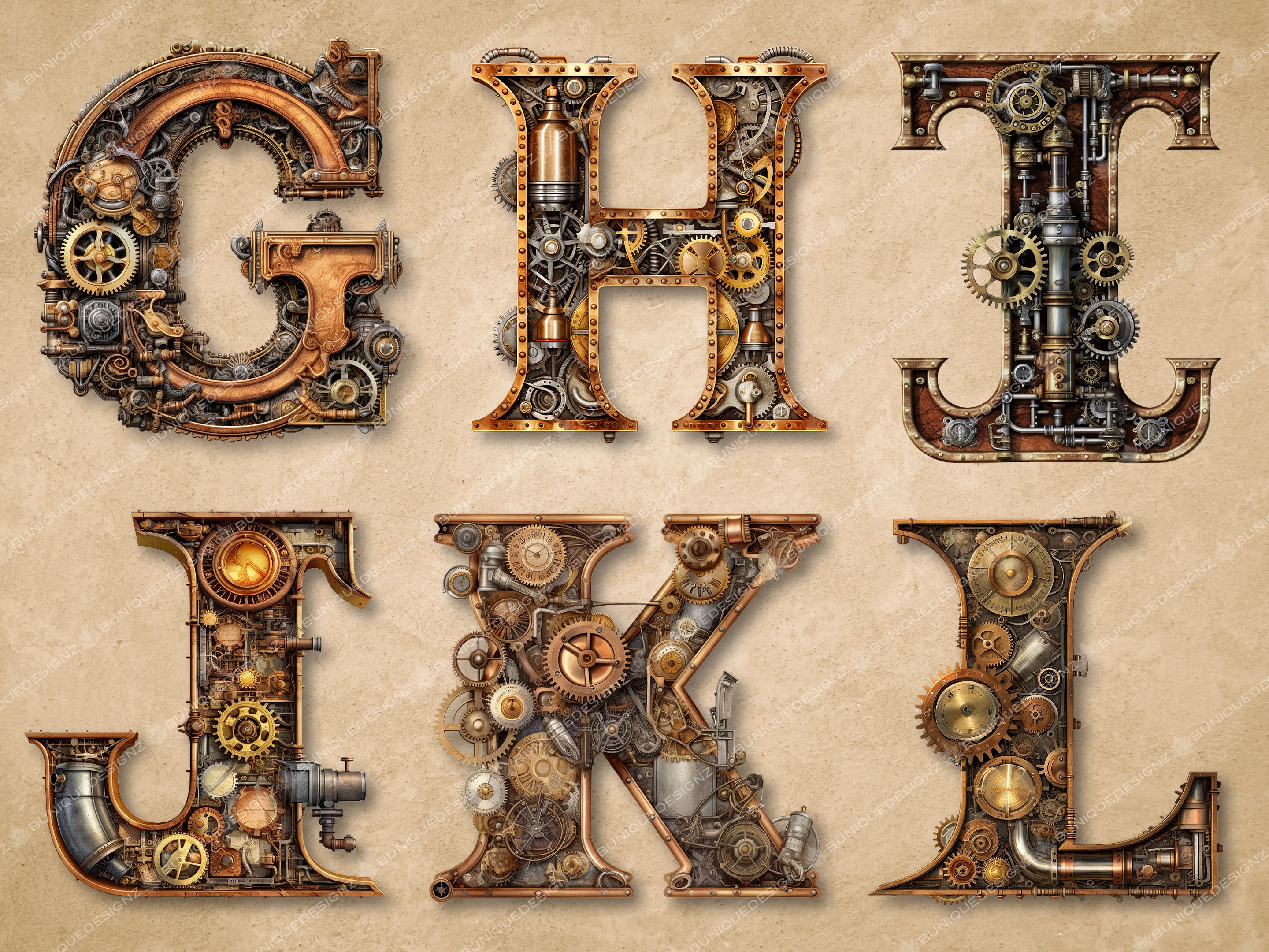 Steampunk Themed Alphabet Clipart, Digital Print, Scrapbook, Junk ...