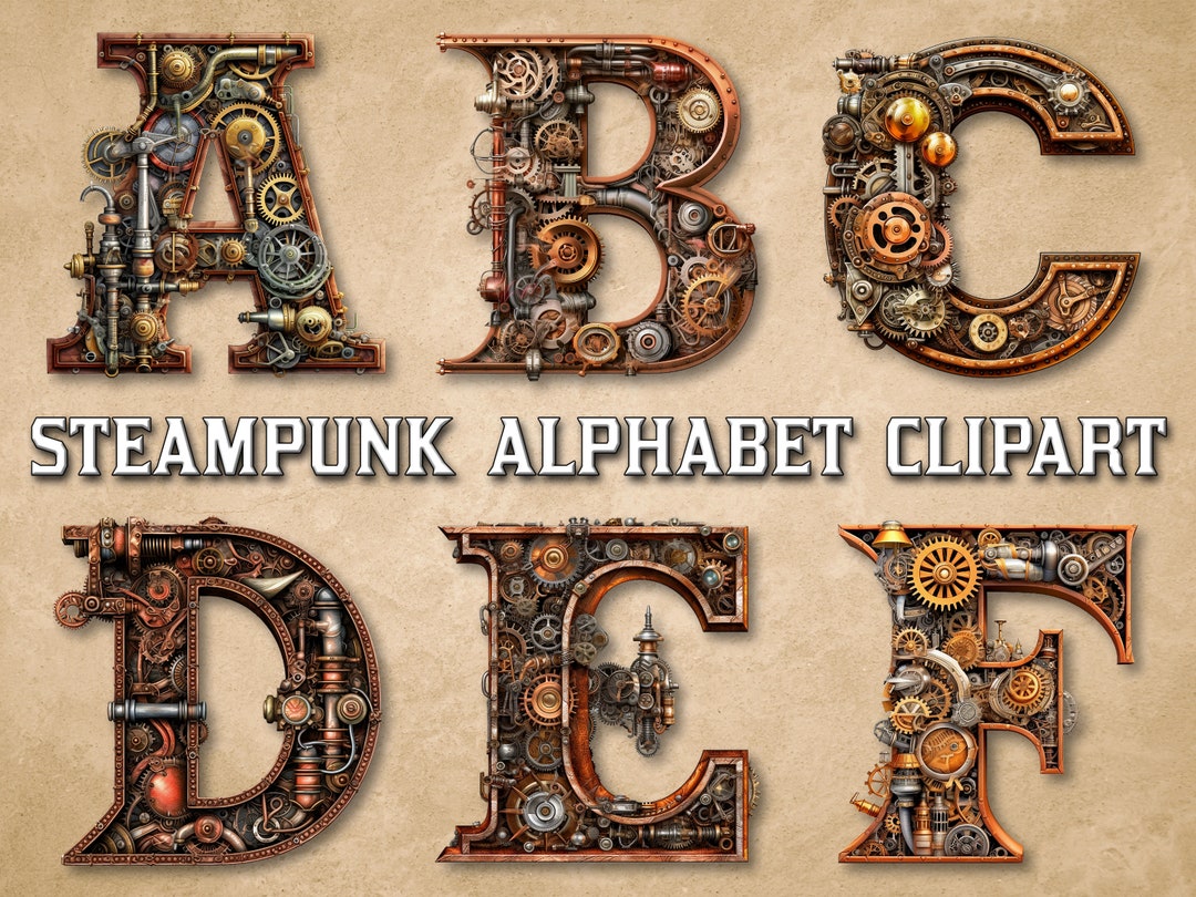 Steampunk Themed Alphabet Clipart, Digital Print, Scrapbook, Junk ...
