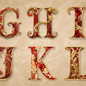Regal Red & Gold Alphabet Clipart Bundle, Art Nouvea Letters ...