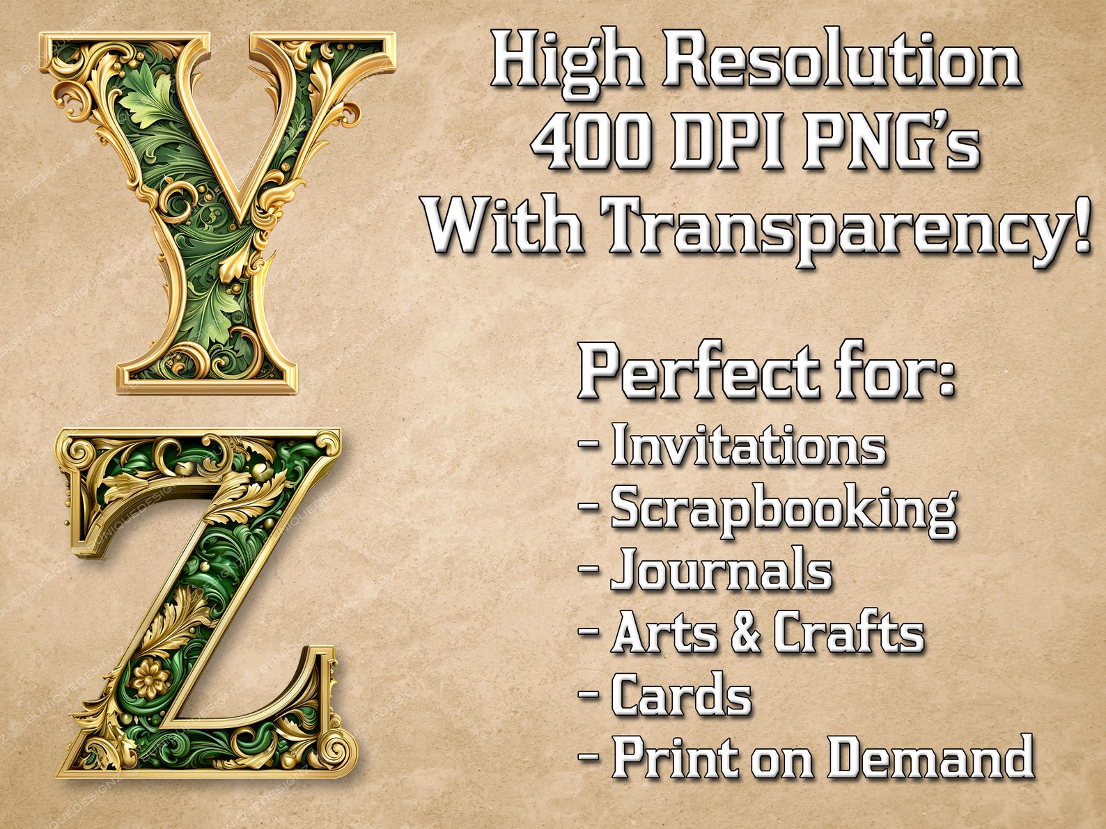 Regal Green & Gold Alphabet Clipart Bundle, Art Nouvea Letters ...